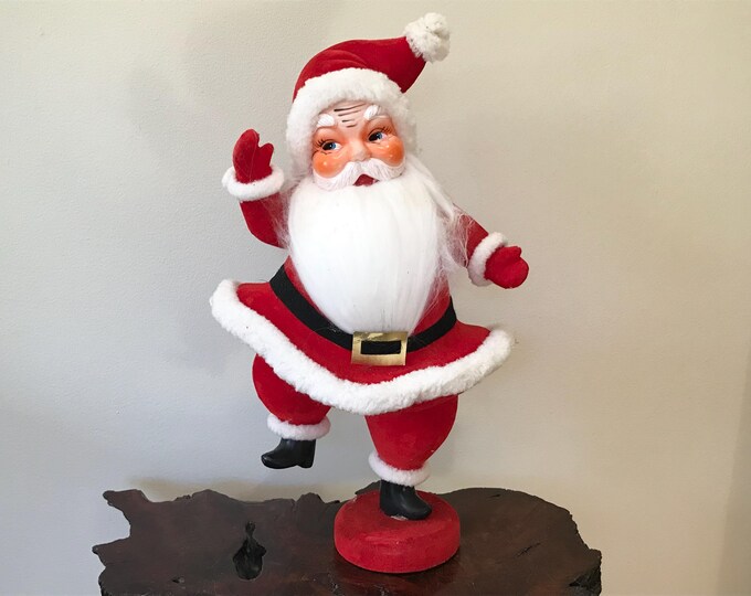 Flocked Santa Happy Dancing Santa Mid Century Christmas 17” Large ...