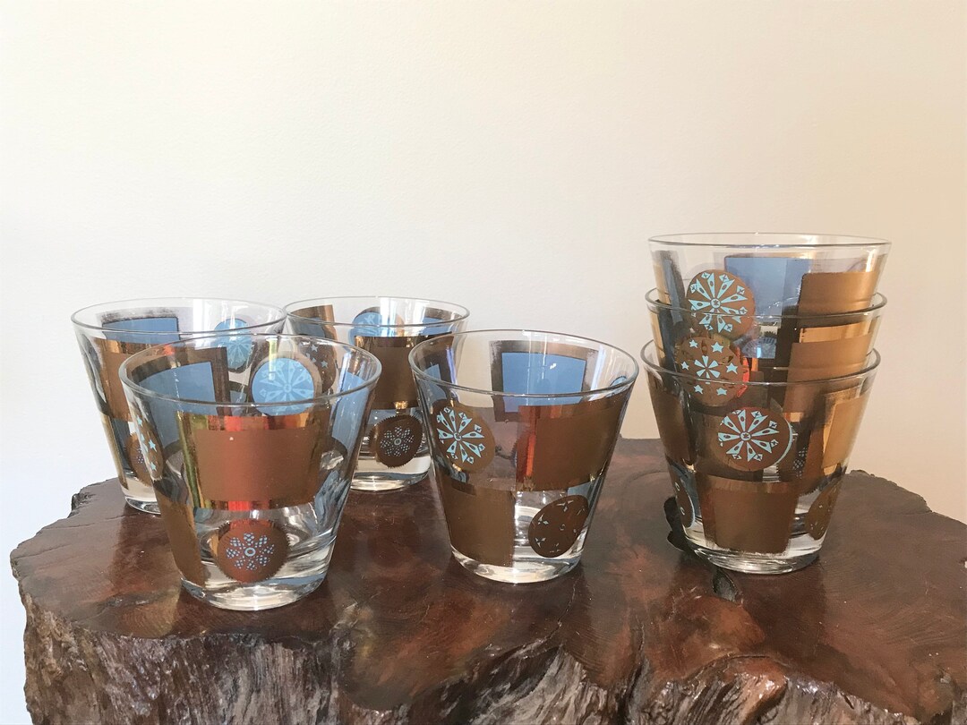Culver Lowballs Turquoise Gold V Shaped Cocktail Glasses 1960s Early ...