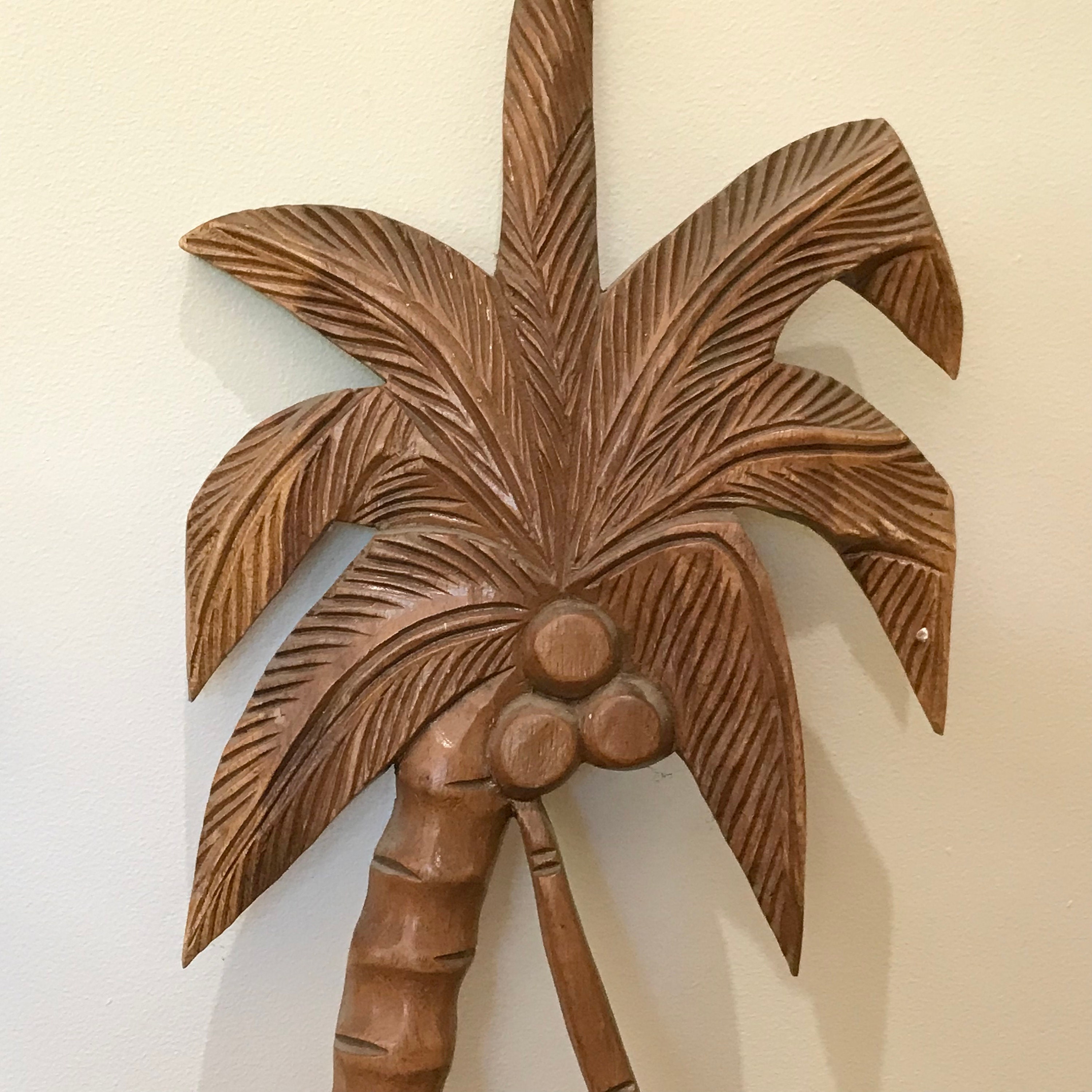 Mid-century Tiki Hawaiian Wall Plaques Koa Carved Palm Trees - Etsy