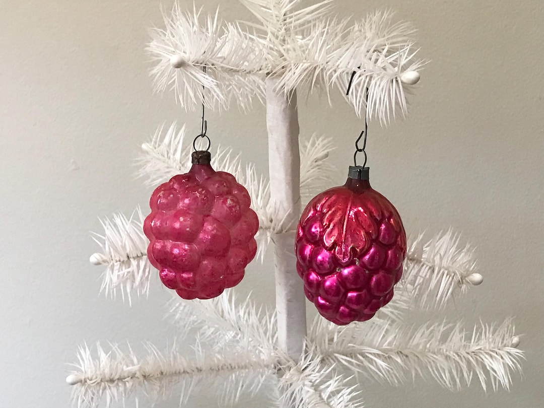 2 Antique Heidt Ornament Figural Grape Clusters Pink German Heidt ...