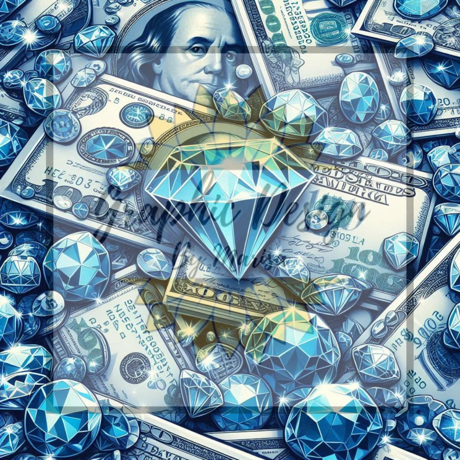 Money Clipart, Blue Diamonds, Hundred Dollars, Sublimation Money, Money ...
