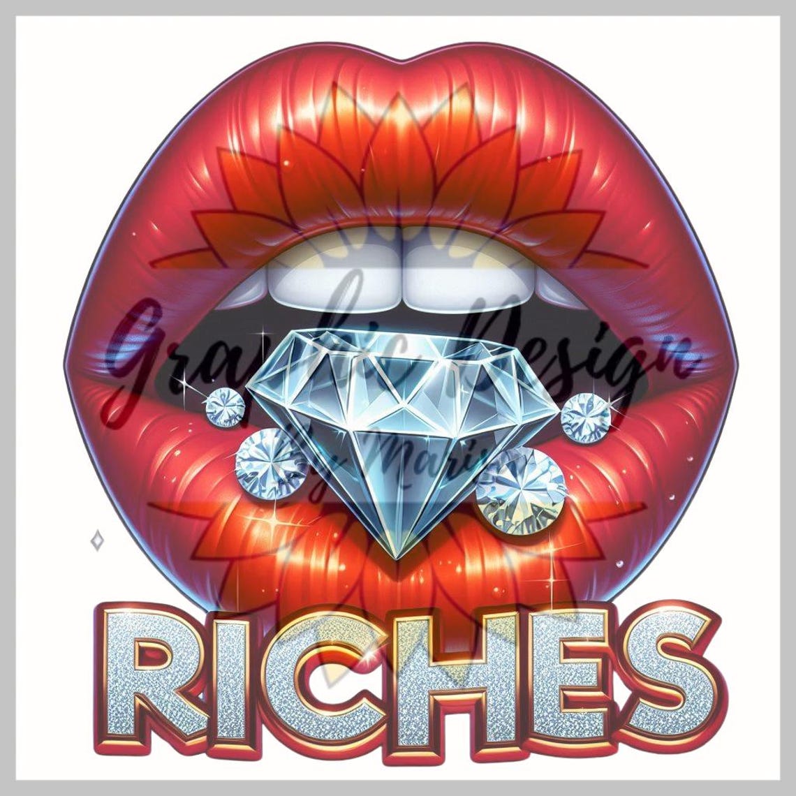 Red Lips With Diamonds Clipart, Teeth Biting Diamonds, Riches ...