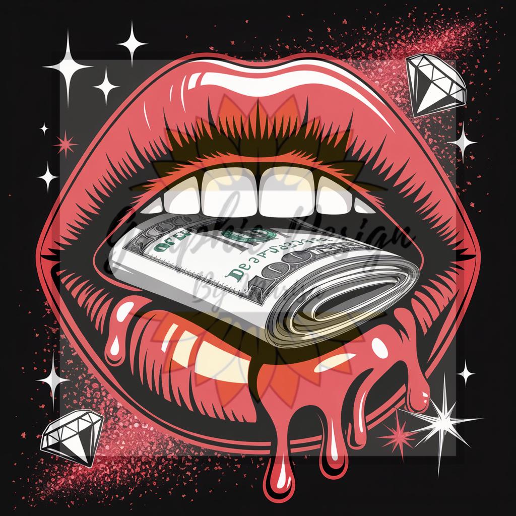 Red Lips With Money Clipart, Teeth Biting Money, Sublimation Money Lips ...