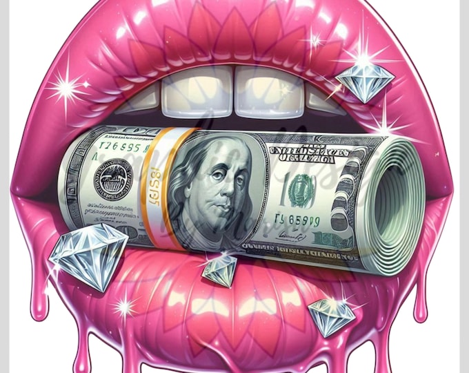 Pink Lips With Money Clipart, Teeth Biting Money, Sublimation Money ...