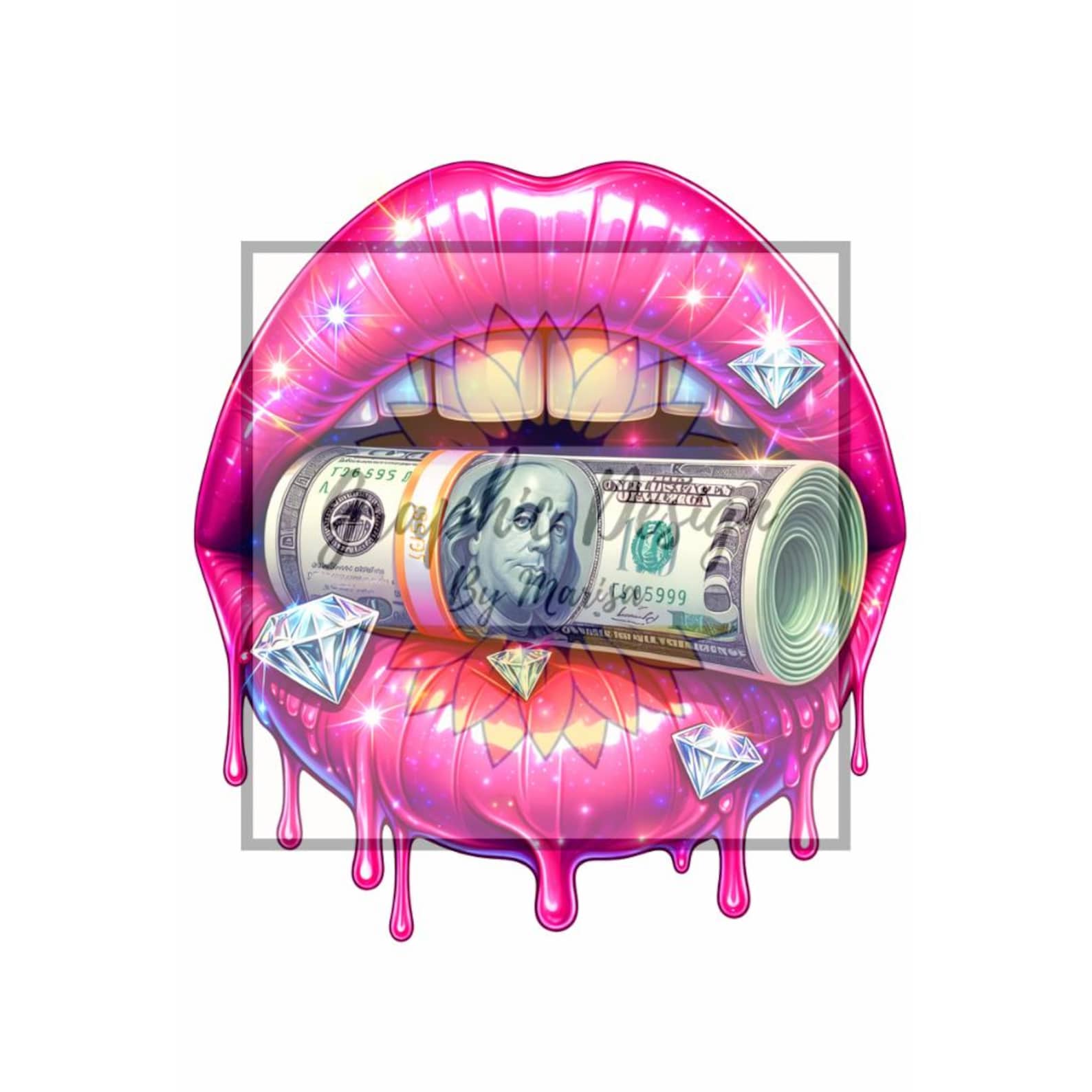 Pink Lips With Money Clipart, Teeth Biting Money, Sublimation Money ...