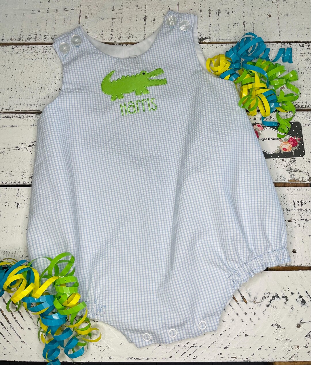 Alligator Baby Boy Bubble,alligator Romper,blue Seersucker Boy Bubble,summer Boy Outfit,summer ...