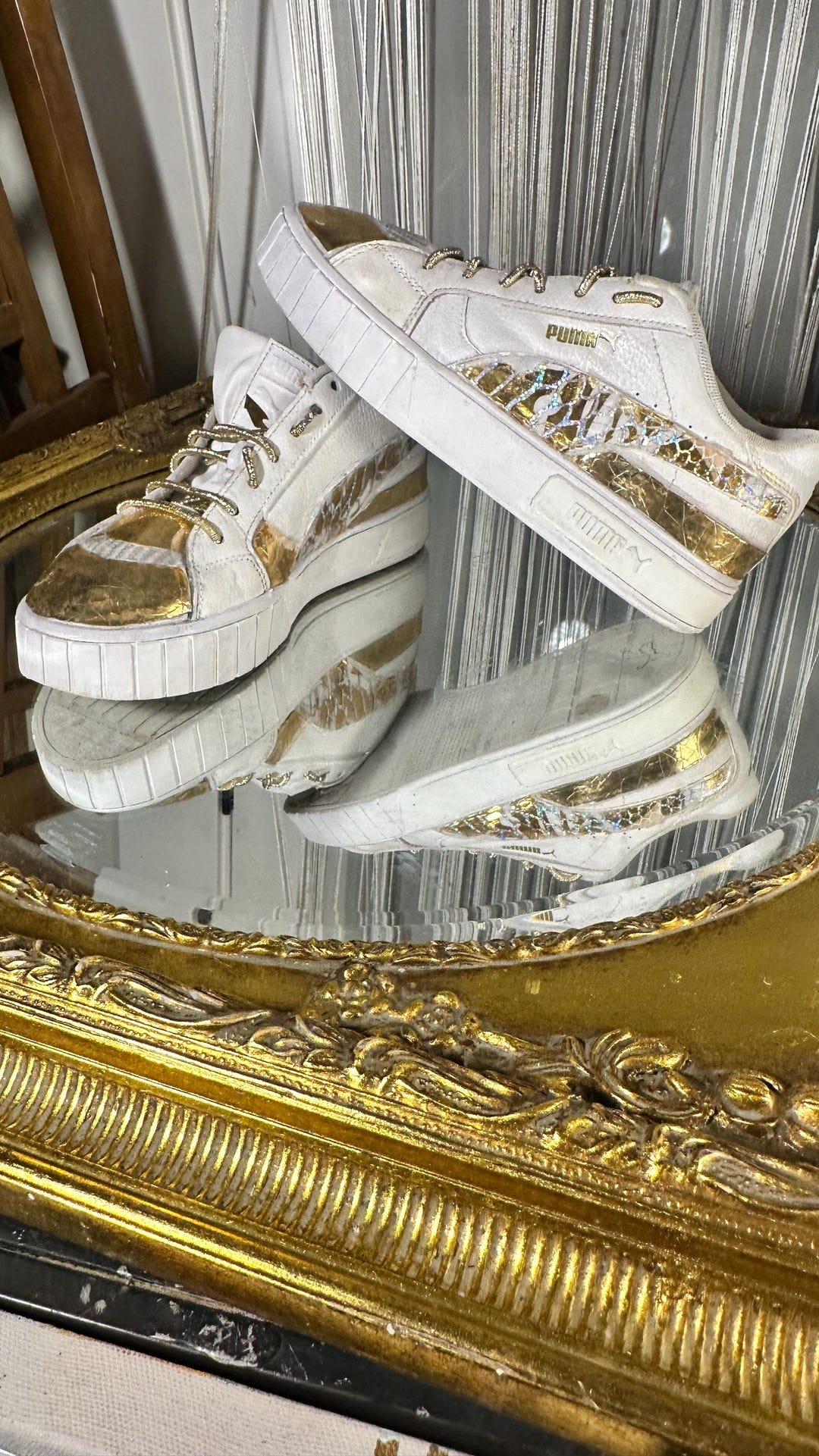 Custom Gold-hologram Fabricated Puma Sneakers — Woman's 9— Hand ...