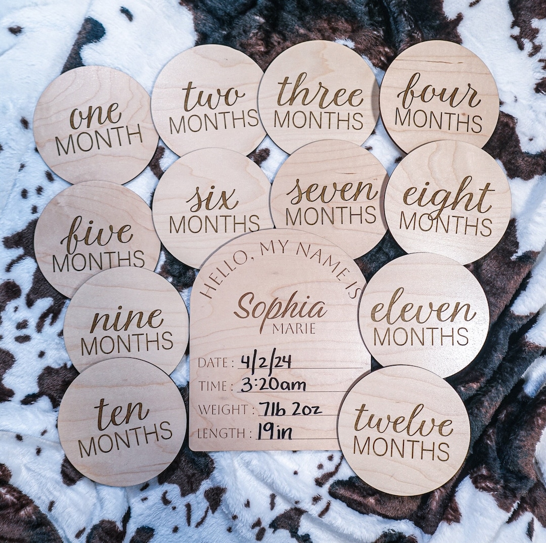 Baby Birth Announcement Sign With Birth Stats, Wood Monthly Milestone ...