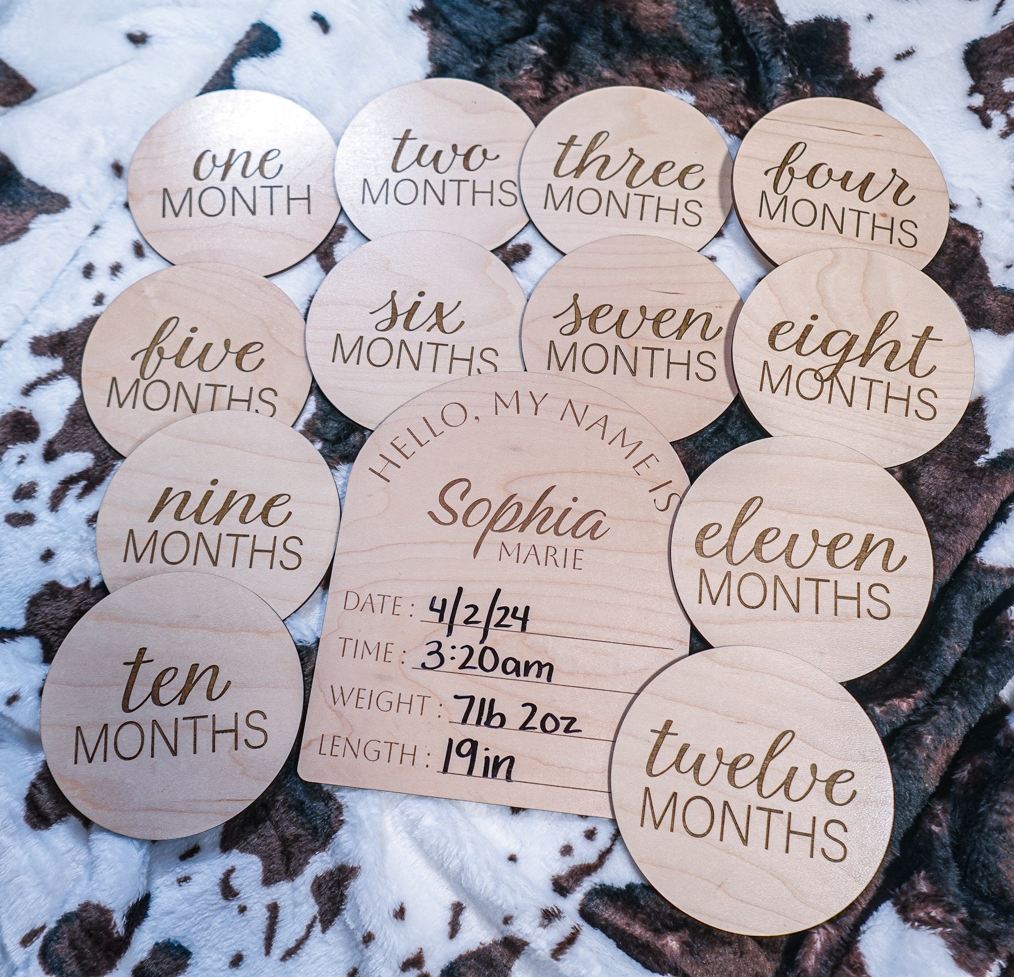Baby Birth Announcement Sign With Birth Stats, Wood Monthly Milestone ...