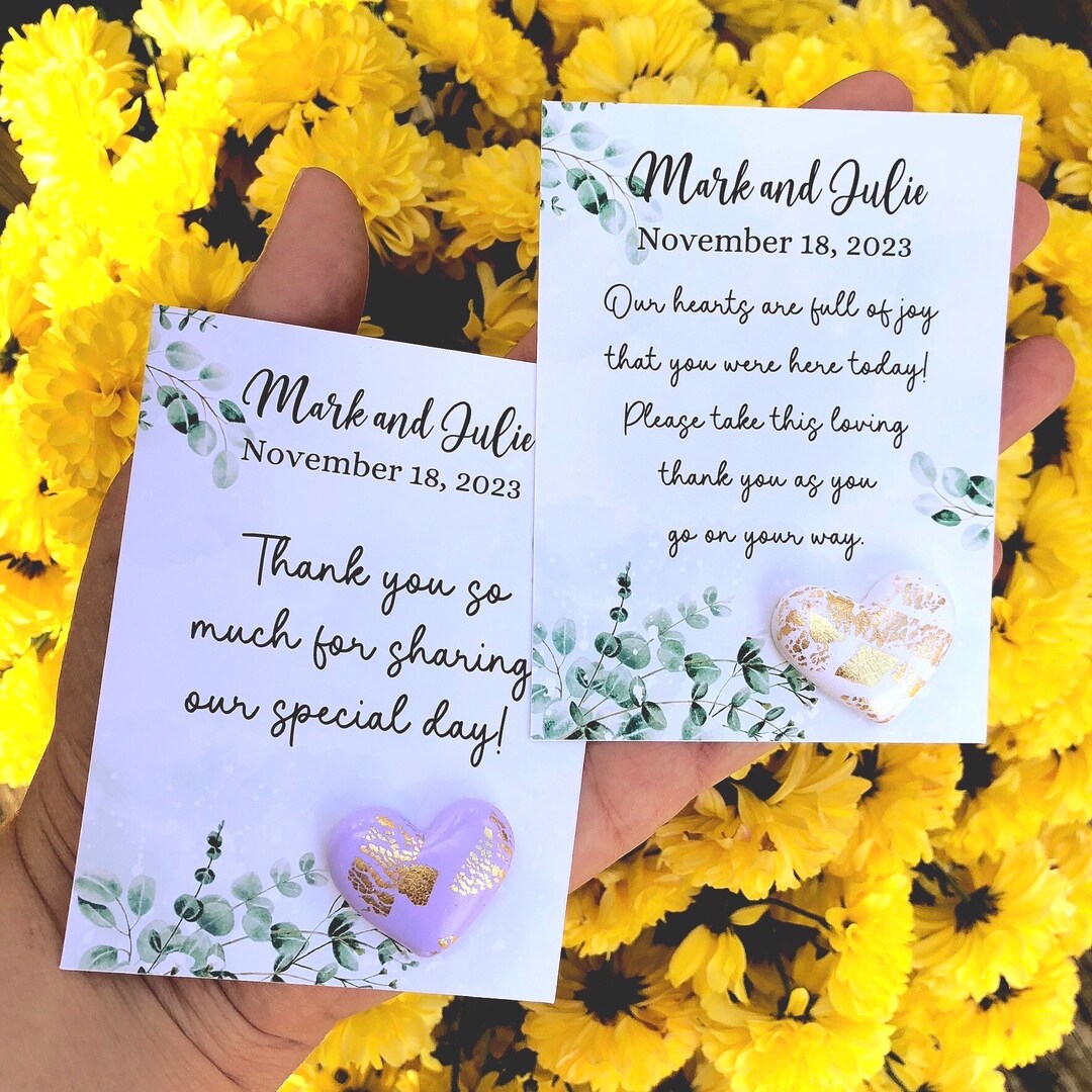 Wedding Favor Heart Pocket Token, Gold Leaf Thank You Keepsake ...