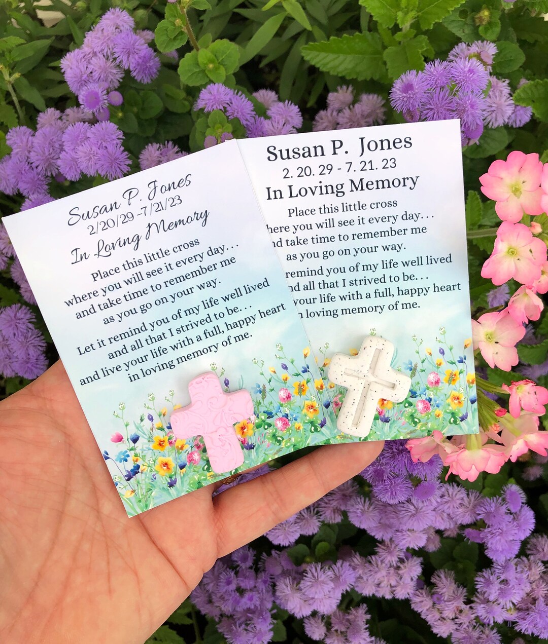 Personalized Wildflower Funeral Favor, Funeral Pocket Cross Memorial ...