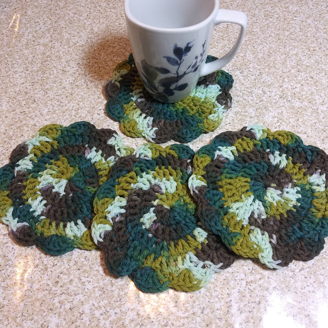 Round Crochet Drink Coasters Set of 4 - Etsy