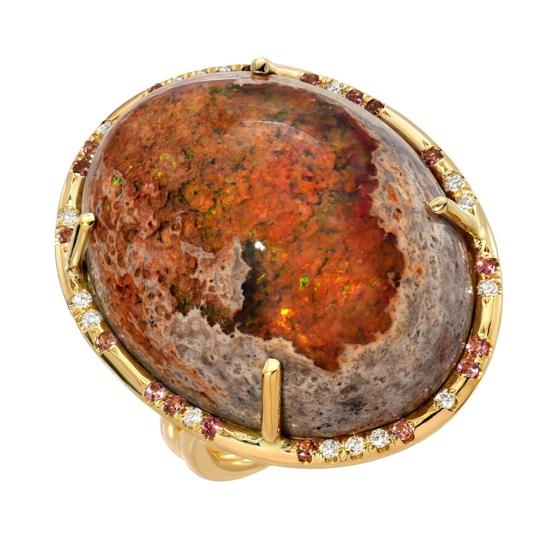 42.84ct Mexican Matrix Opal Cocktail Ring With Scattered Diamonds and ...
