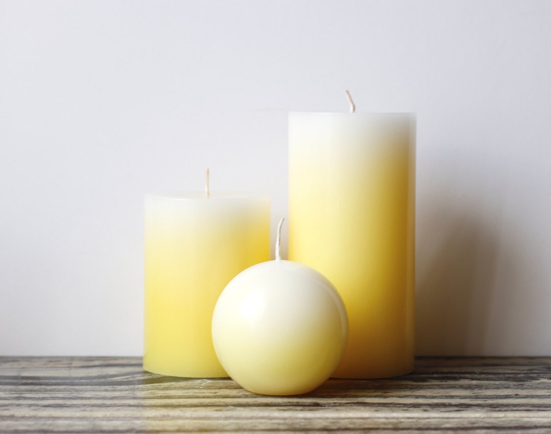 Gold Yellow Natural Ombre Pillar Candle Trio - Etsy