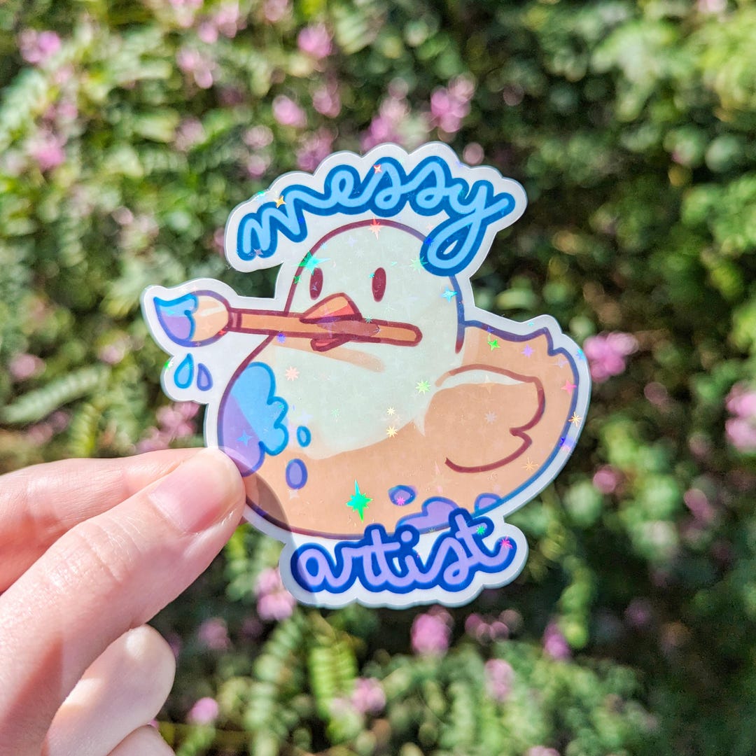 HOLOGRAPHIC Messy Artist Vinyl Sticker, Art Meme Cute Bird Animal ...
