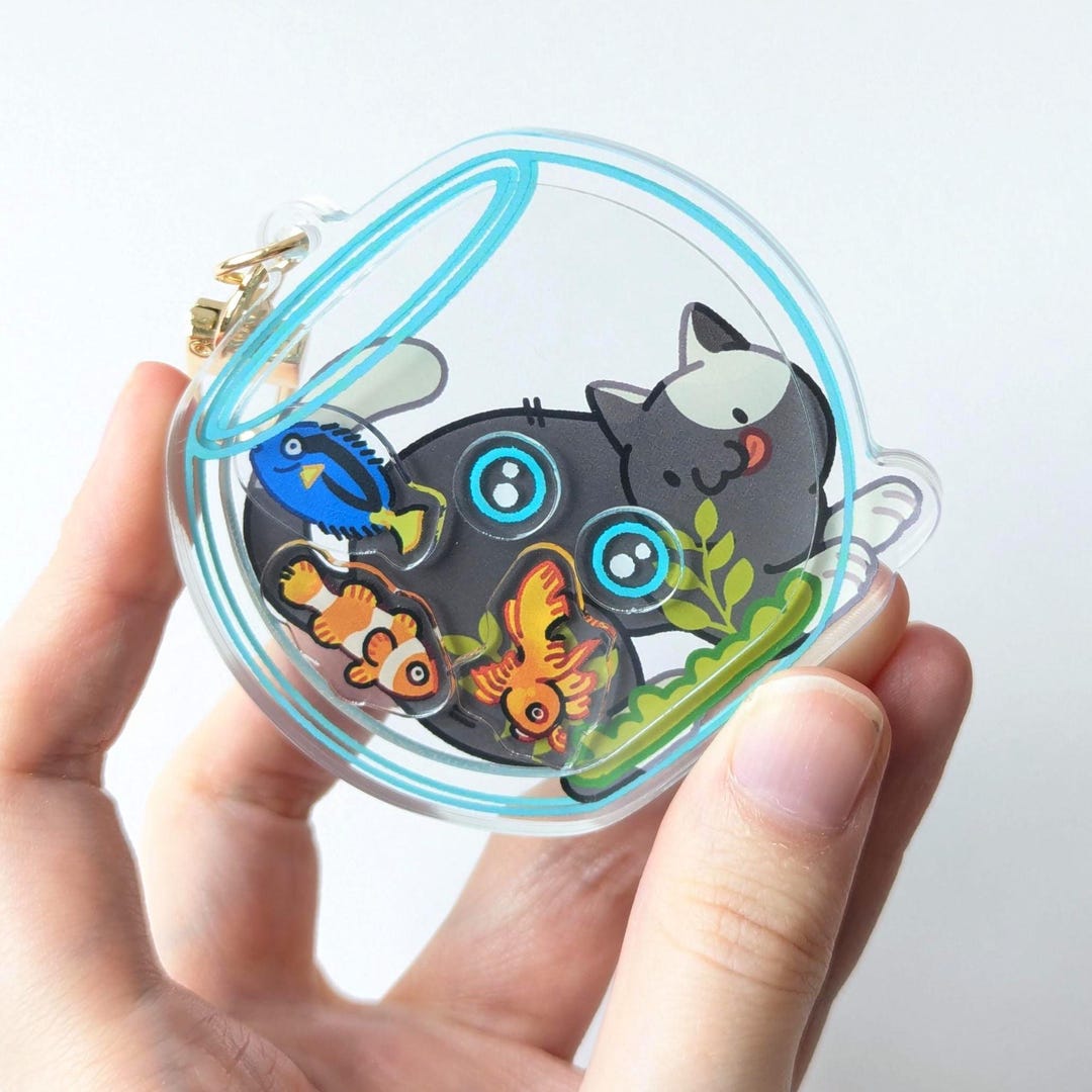 Cat Fishbowl Acrylic Shaker Charm, Tuxedo Cat Keychain, Void Cat Charm ...