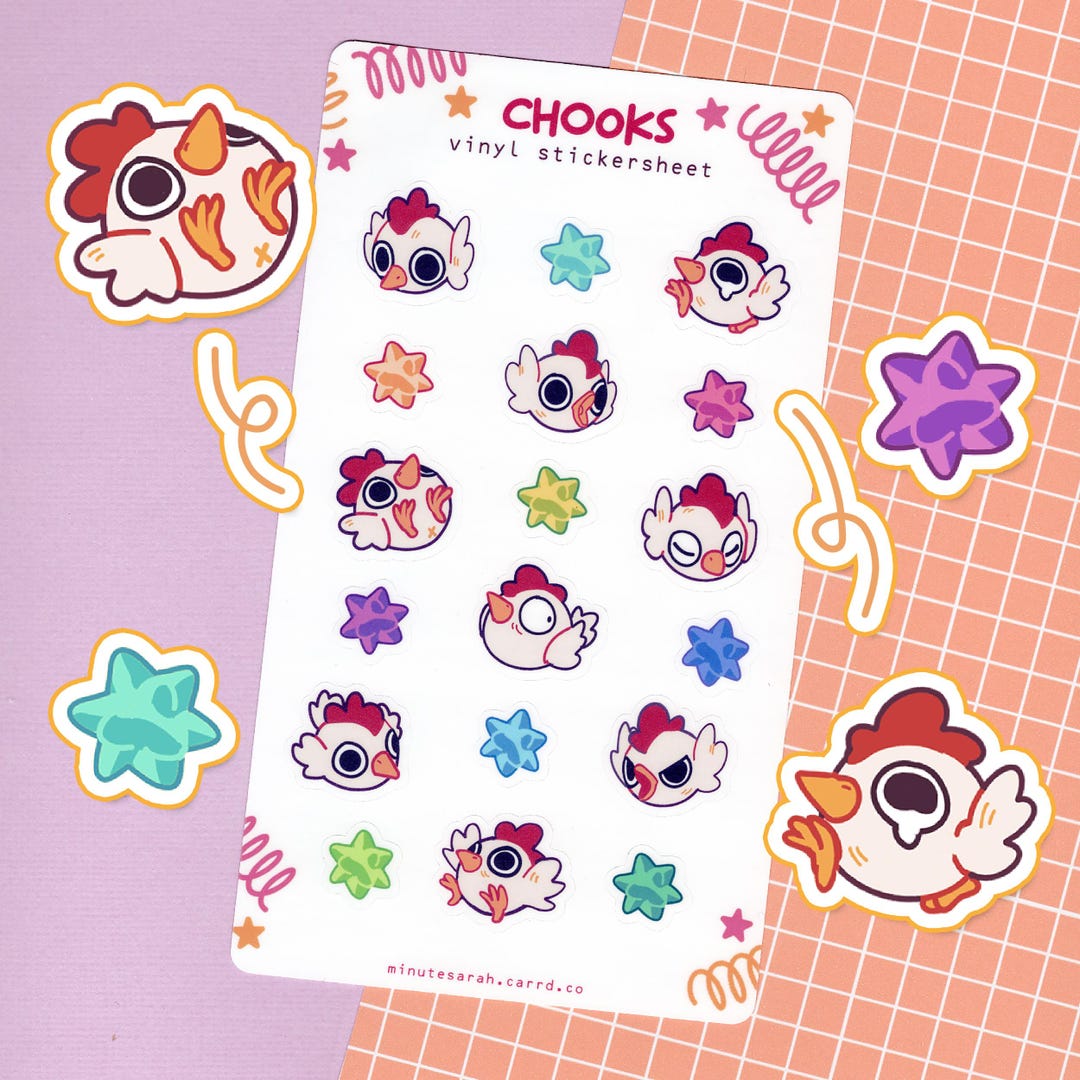 Chooks Cute Chicken Stickers, Waterproof Vinyl Farming Stickers, Tiny ...
