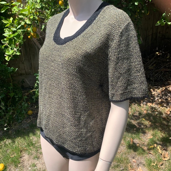 Vintage Black and Gold Metallic Knit Shirt - Gem