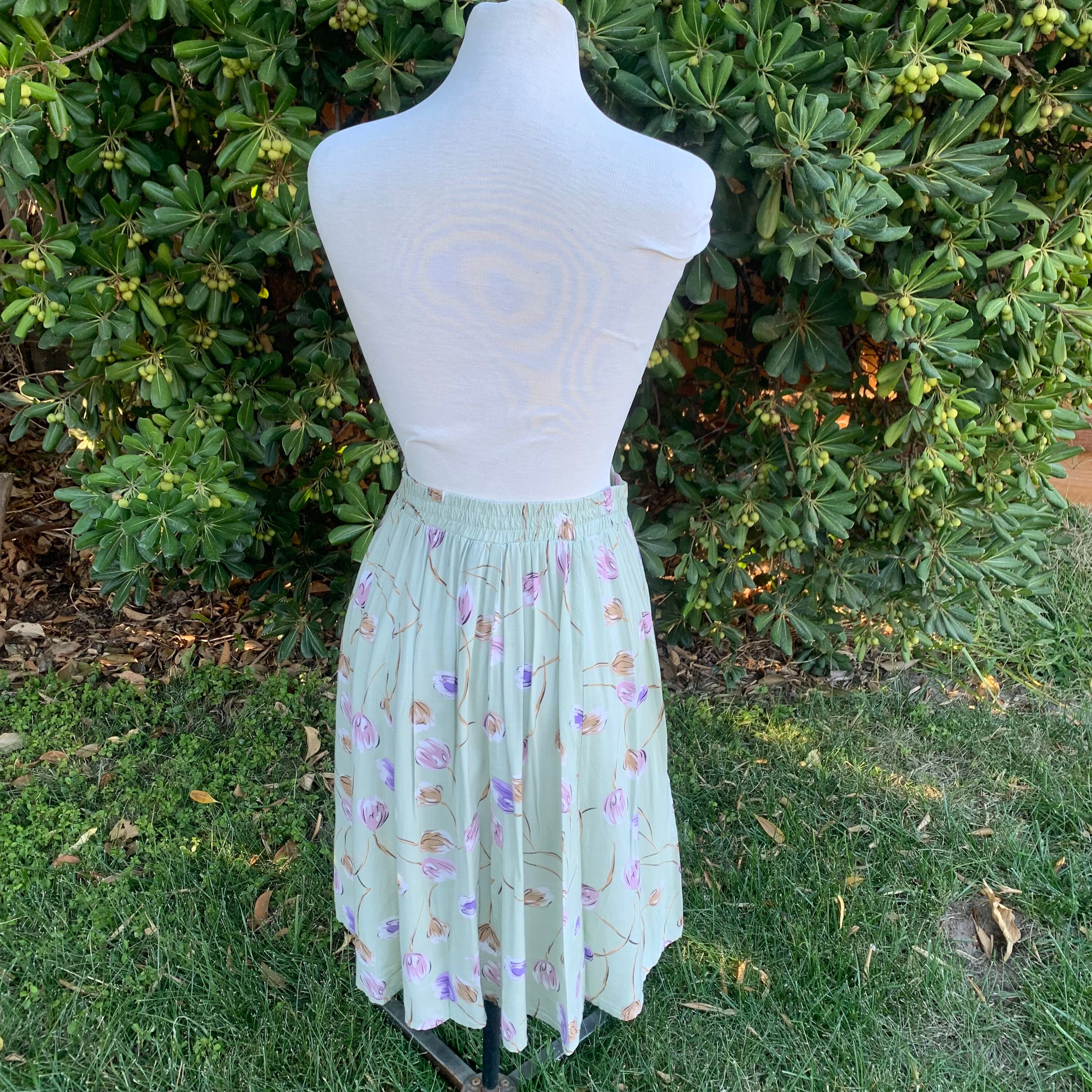 90s Floral Midi Skirt - Etsy