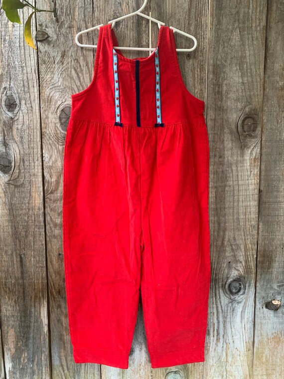 Little Girls Red Corduroy Overalls - Gem