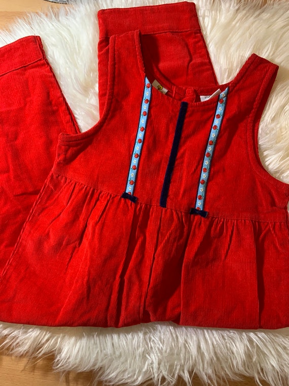 Little Girls Red Corduroy Overalls - Gem