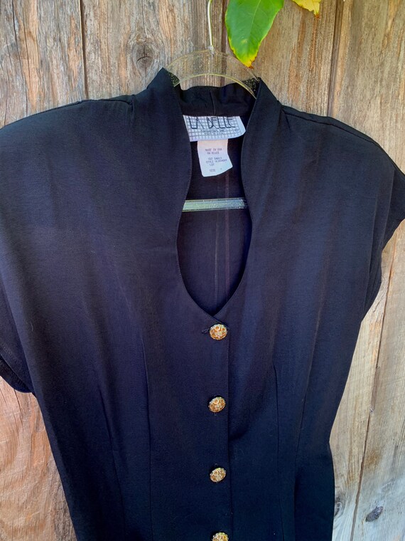 Vintage Black 80s 90s Button Front Dress - Gem