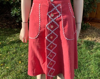Red and White Tiered Gingham Maxi Skirt With Ric-rac Trim, in Size 10/ ...