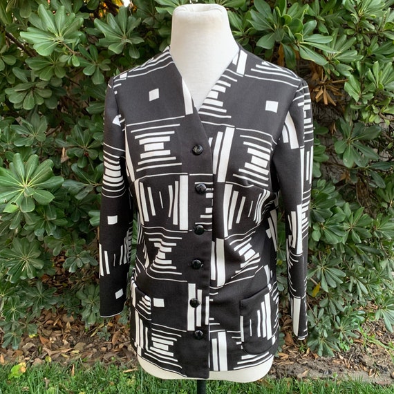 Geometric Black and White Blazer - Gem