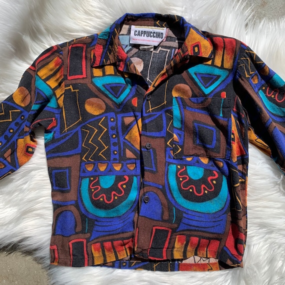 90s Toddler Kids Shirt Abstract Geometric Print - Gem