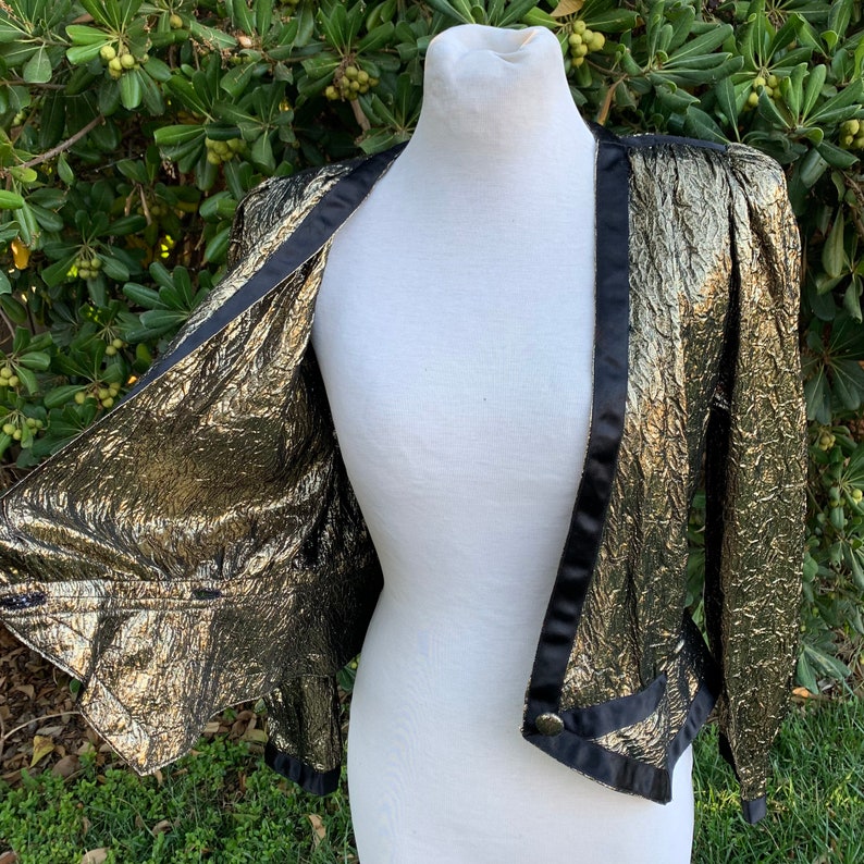 80s Metallic Gold Shiny Cropped Jacket - Etsy