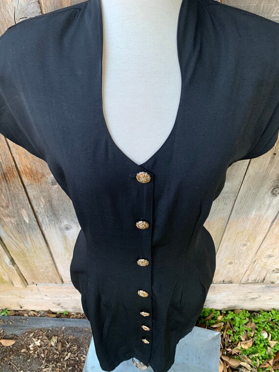 Vintage Black 80s 90s Button Front Dress - Gem
