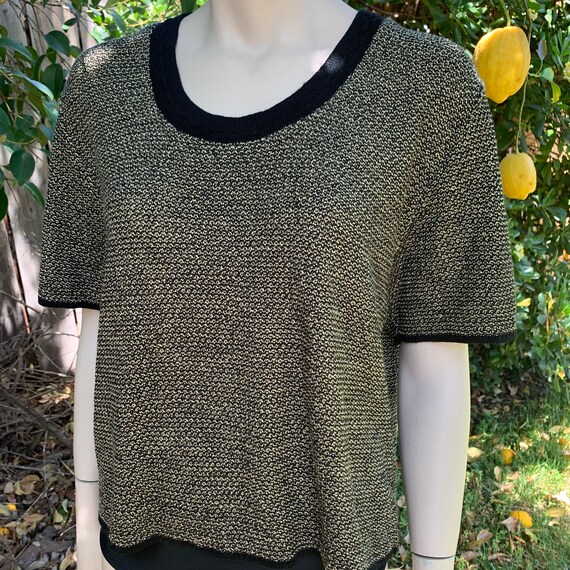 Vintage Black and Gold Metallic Knit Shirt - Gem