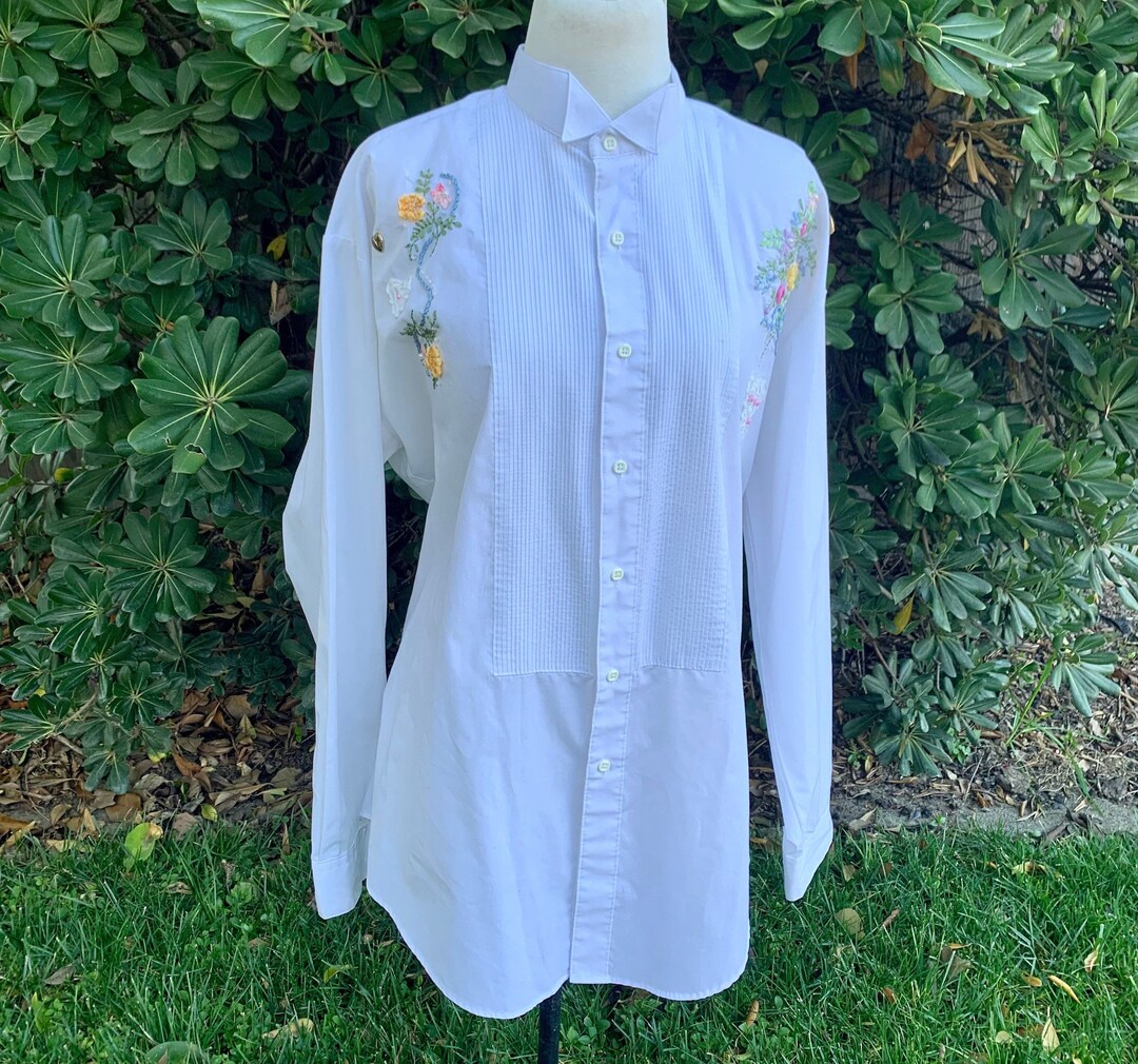 White Embellished Tuxedo Button up Blouse - Etsy