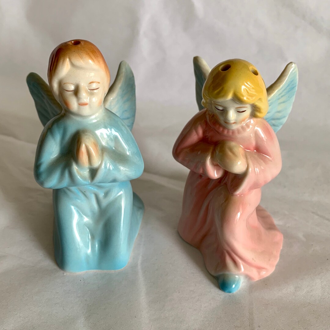 Antique Angels Praying, Porcelain Salt and Pepper Shakers, Pink and ...