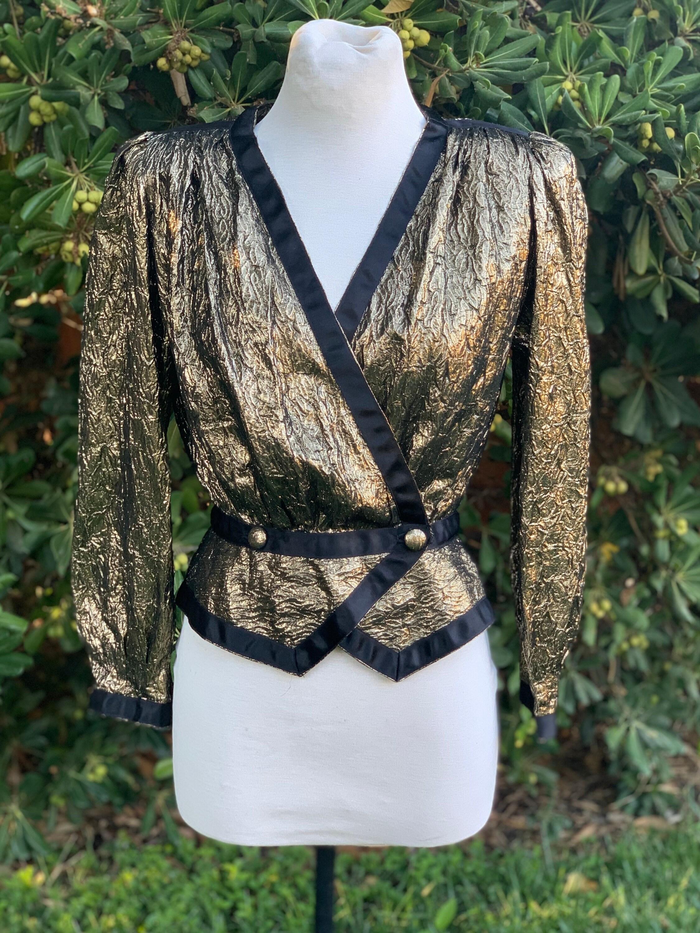 80s Metallic Gold Shiny Cropped Jacket - Etsy