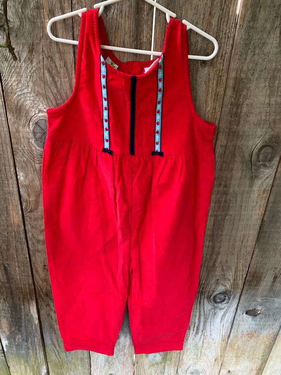 Little Girls Red Corduroy Overalls - Gem
