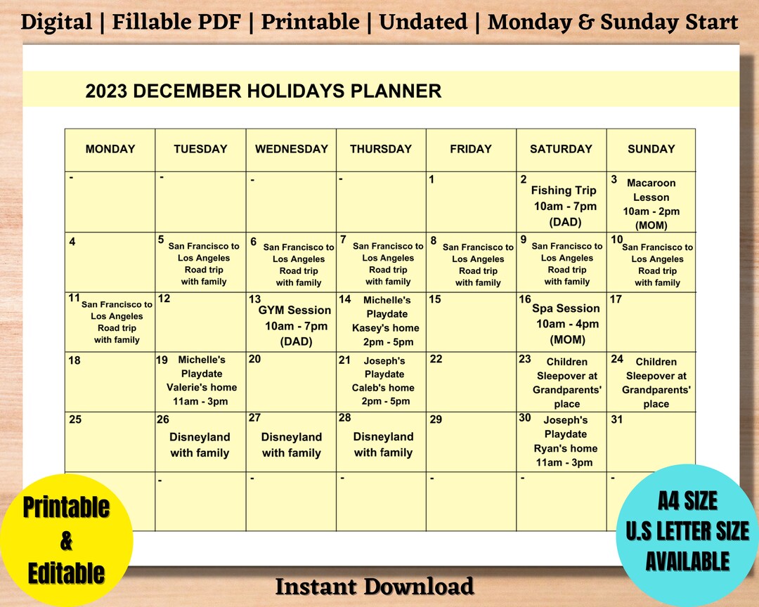 Undated Monthly Planner Printable, Holiday Monthly Planner, Month at a ...