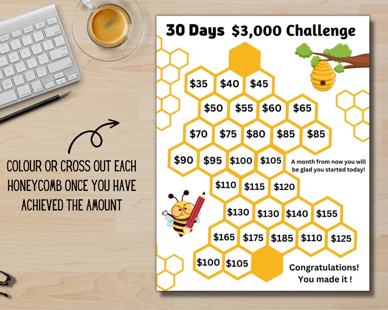 30 Days 3K Savings Challenge Printable Editable PDF, Savings Goal ...