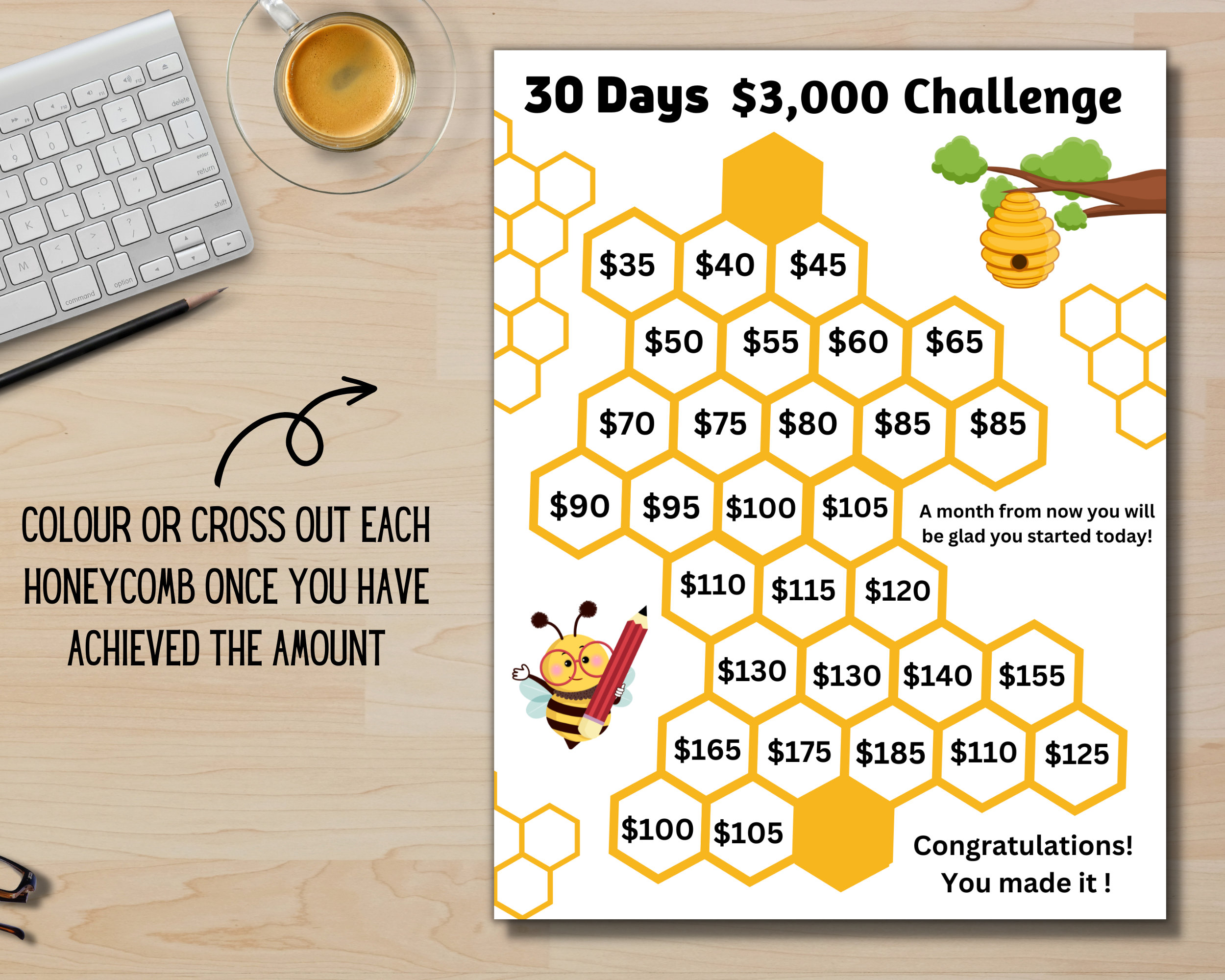 30 Days 3K Savings Challenge Printable Editable PDF, Savings Goal ...
