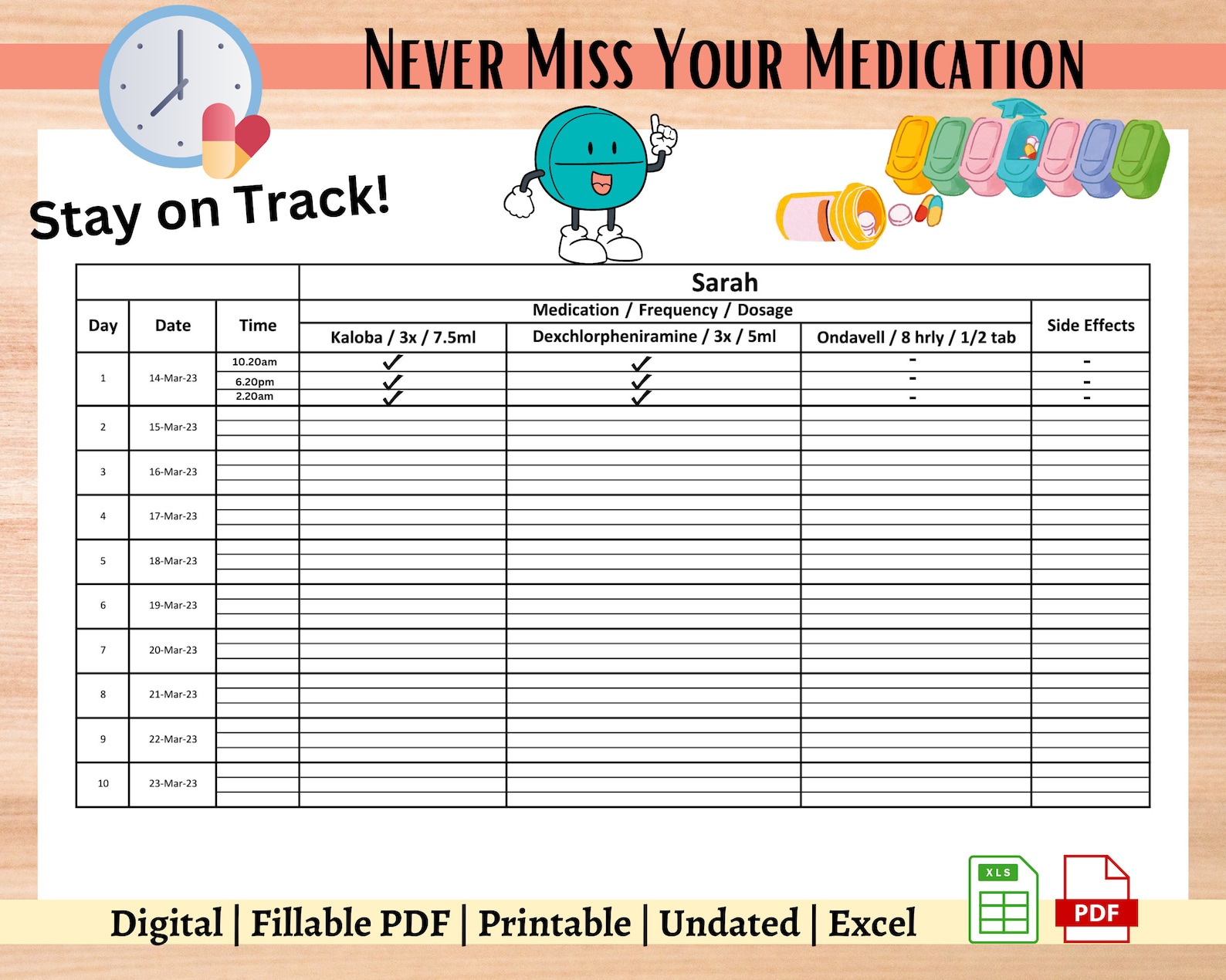 Excel Medication Tracker | Medication Lists | Printable | Fillable PDF ...