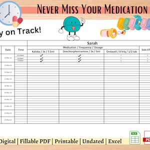Excel Medication Tracker | Medication Lists | Printable | Fillable PDF | Spreadsheet Template ...