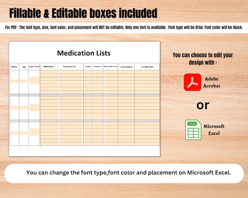 Excel Medication Tracker | Medication Lists | Printable | Fillable PDF ...