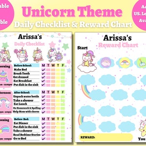 Editable Kids Daily School Checklist ,printable Unicorn Rainbow, Daily ...