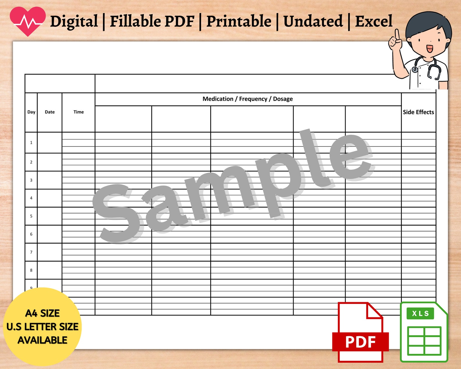 Excel Medication Tracker | Medication Lists | Printable | Fillable PDF ...