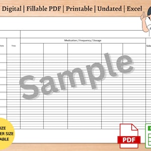 Excel Medication Tracker | Medication Lists | Printable | Fillable PDF ...