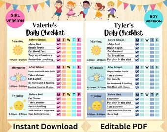 Editable Kids Daily School Checklist Printable Dinosaur - Etsy