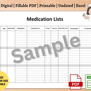 Excel Medication Tracker | Medication Lists | Printable | Fillable PDF ...