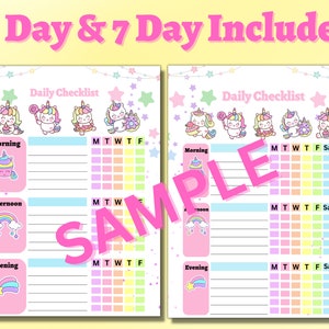 Editable Kids Daily School Checklist ,printable Unicorn Rainbow, Daily ...