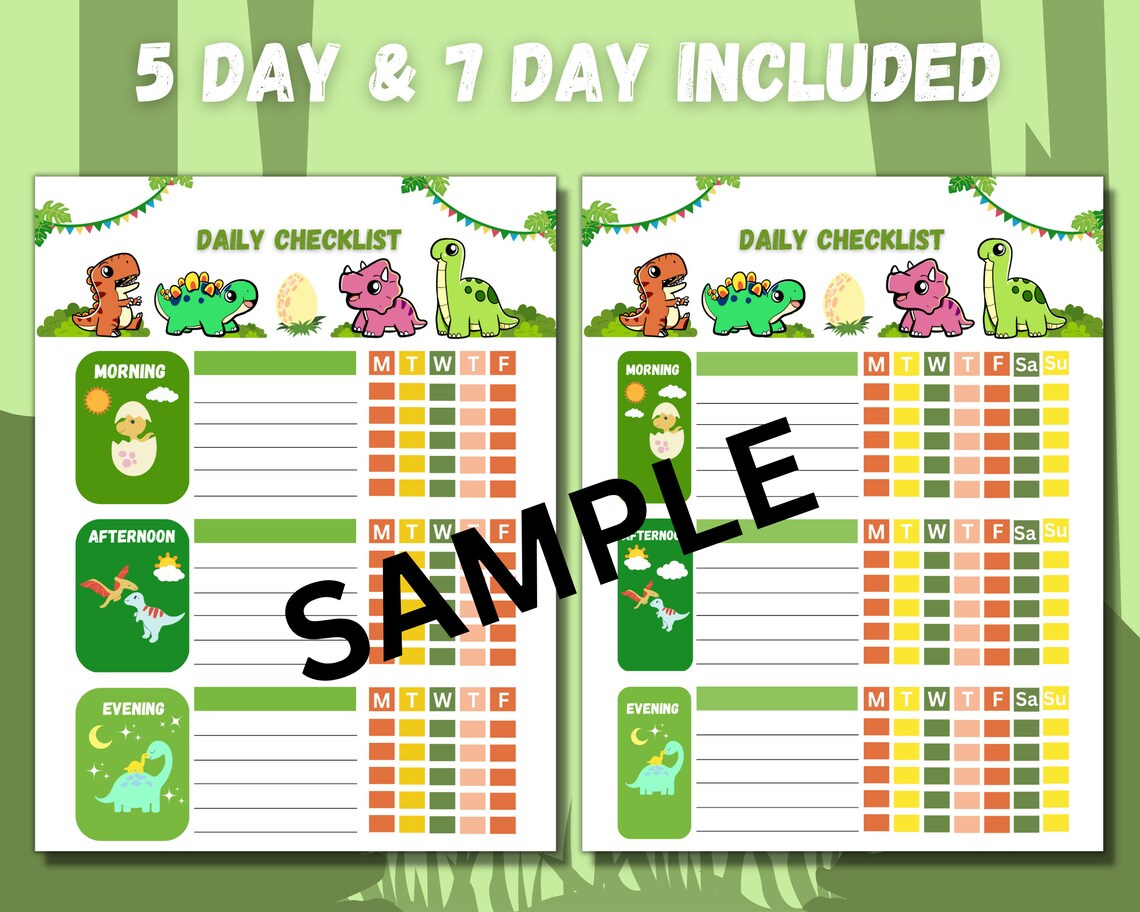 Editable Kids Daily School Checklist, Printable Dinosaur ,daily Chores ...