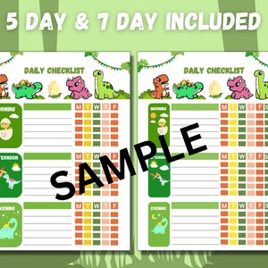 Editable Kids Daily School Checklist, Printable Dinosaur ,daily Chores ...